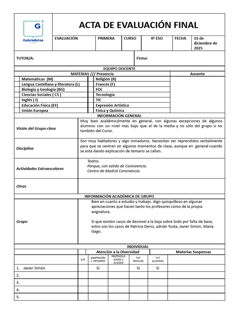 Modelo Acta Final Eso 21-22.Docx | PDF | Aprendizaje