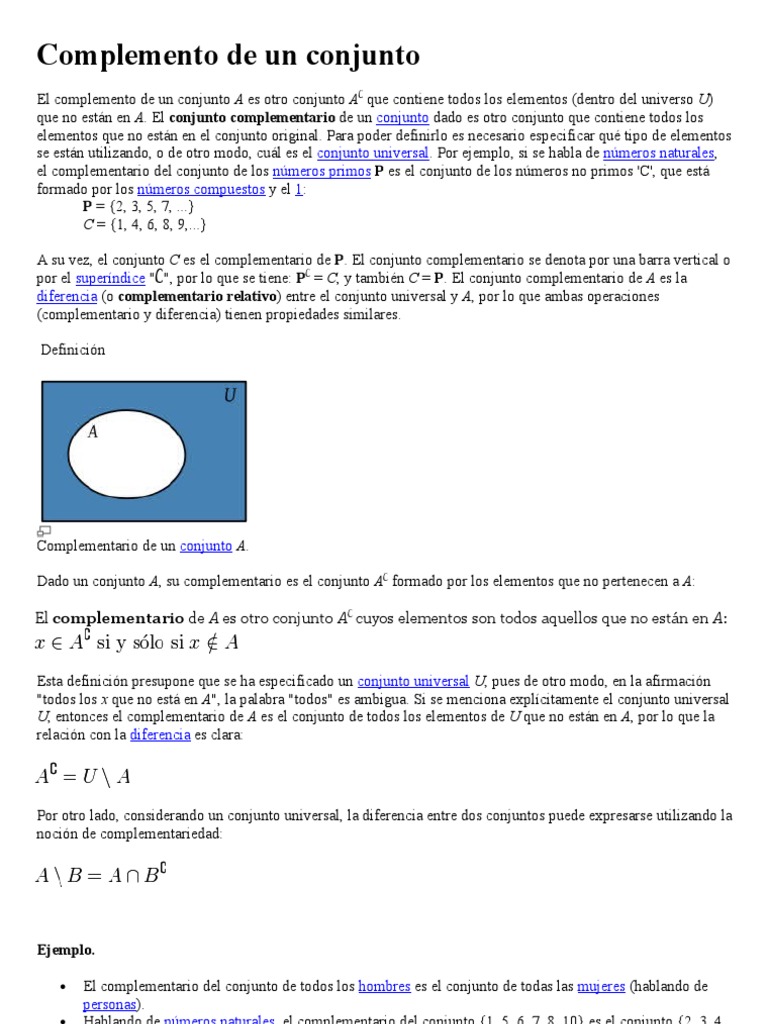 Complemento de Un Conjunto | PDF | Conjunto (Matemáticas) | Lógica ...