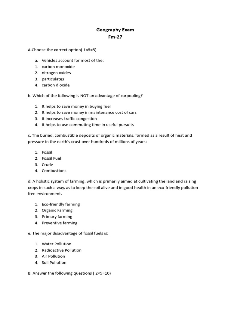 Geography Exam Class 9 Icse-5 | PDF