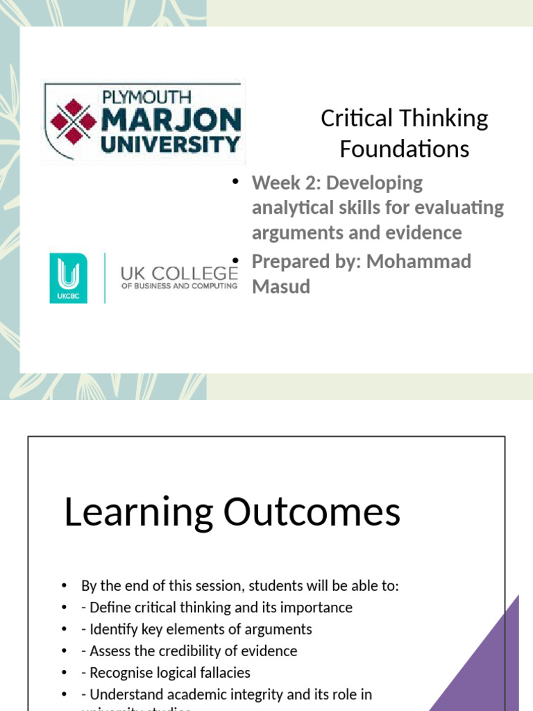 Week 2- Critical Thinking Foundations | PDF | Critical Thinking | Thought