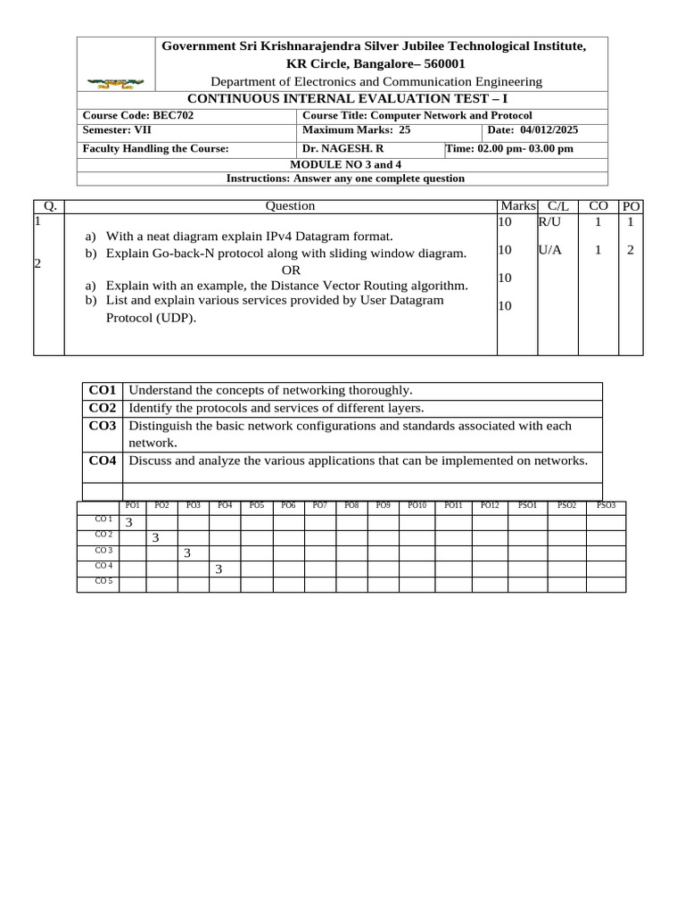 Computer Networks Evaluation Test 1 | PDF