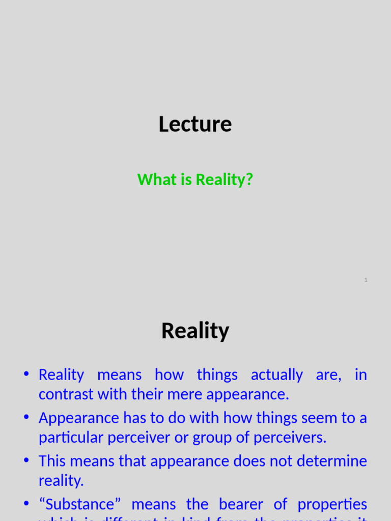 Lecture 6__What is Reality (1) | PDF | Materialism | Idealism
