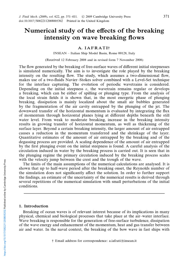 Iafrati JFM(2009) Numerical Study of the Effects of the Breaking ...