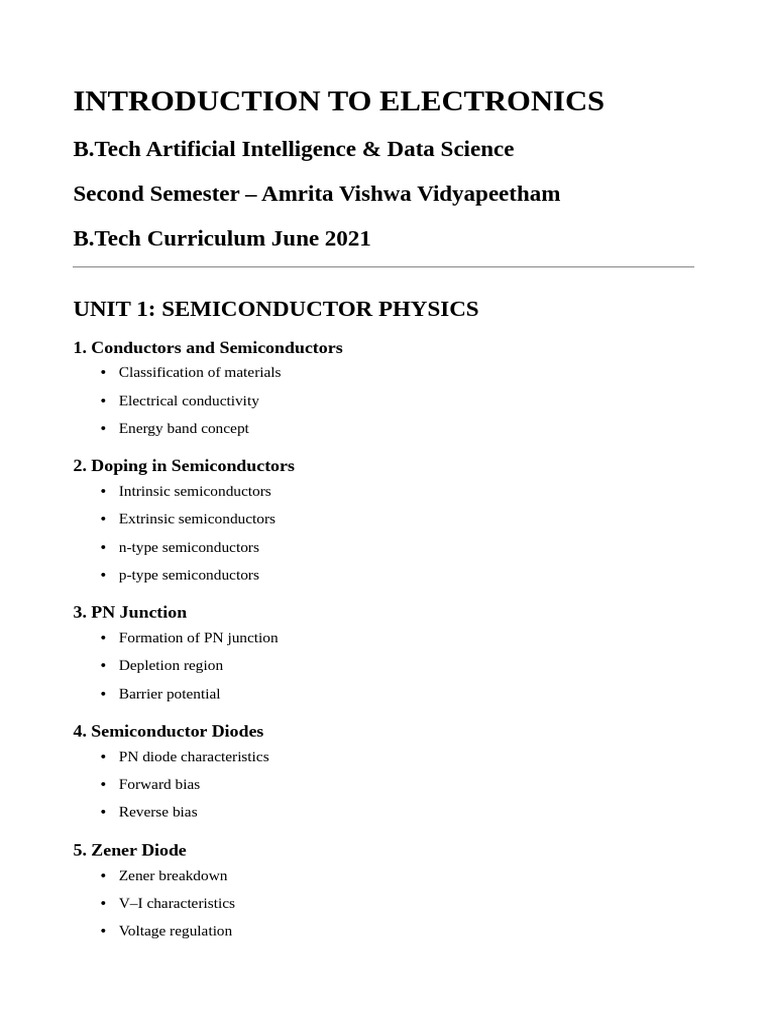 Introduction to Electronics Curriculum | PDF | Amplifier | Transistor
