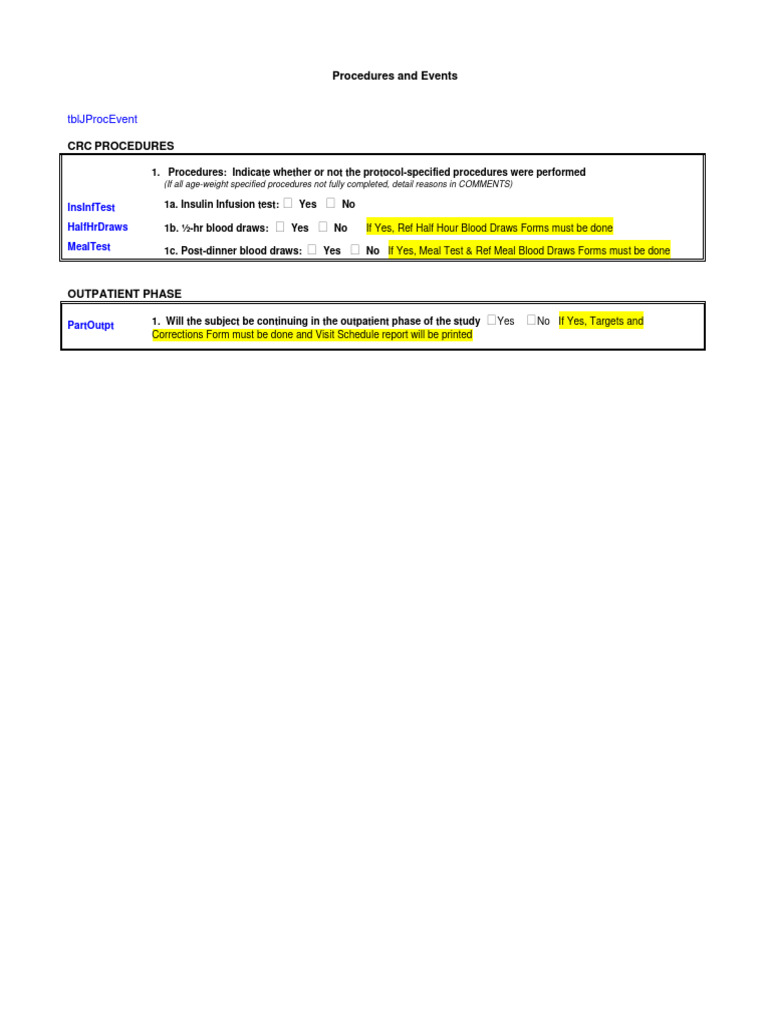 CRF J CRC Procedures and Events Form | PDF