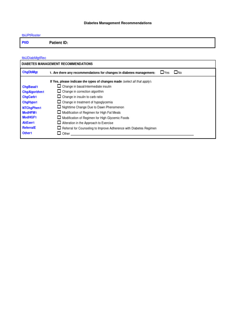 CRF J Diabetes Management Recommendations Form | PDF