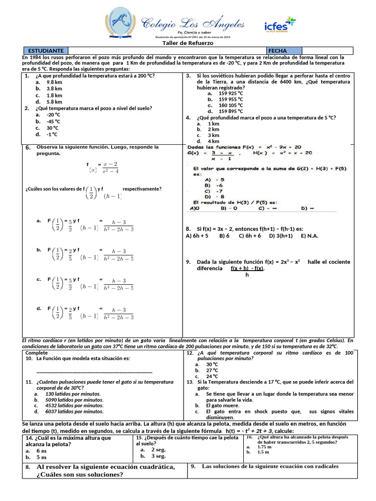 Taller+Para+Practicar+Para+El+Examen+ +Grado+9 | PDF | Celsius | Ecuaciones