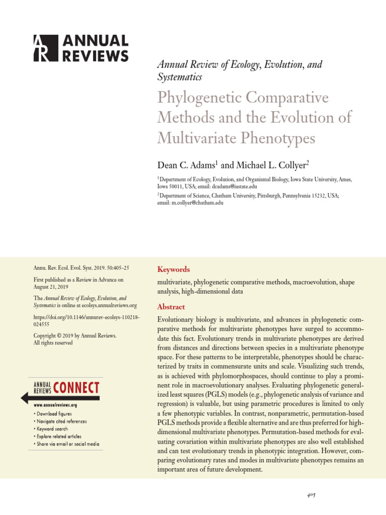 Adams and Collyer. 2019. Phylogenetic Comparative Methods and the ...