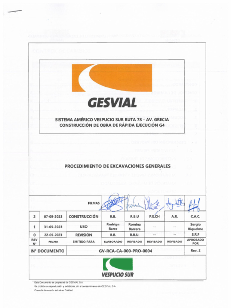 Gv Rca CA 000 Pro 0004 r2 Excavaciones Generales | PDF