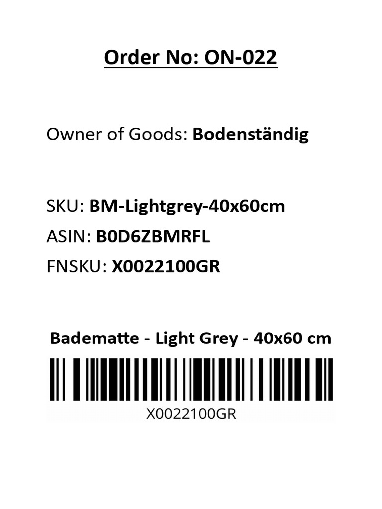 Carton Labels for on-022 | PDF