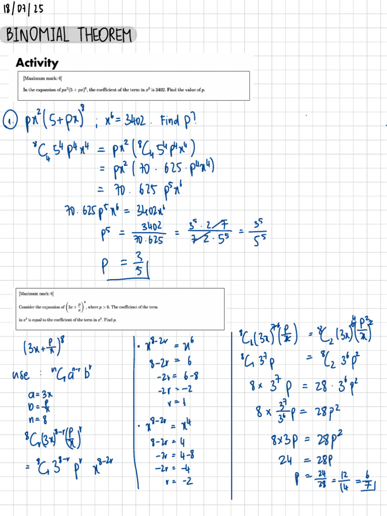 Binomial Theorem Calculations and Examples | PDF