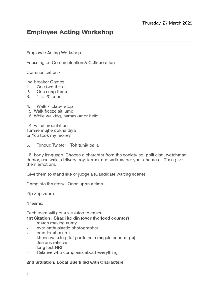 Employee Acting Workshop | PDF