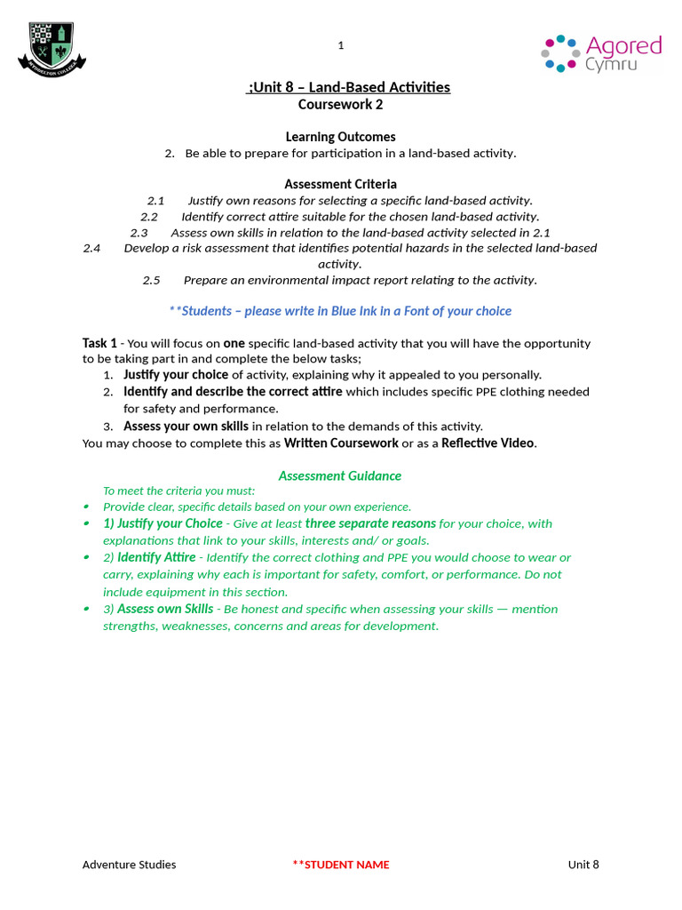Preparing for Land-Based Activities | PDF | Clothing | Learning