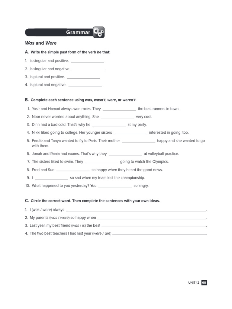 Past Tense Verbs: Was, Were, Exercises | PDF | Language Families ...