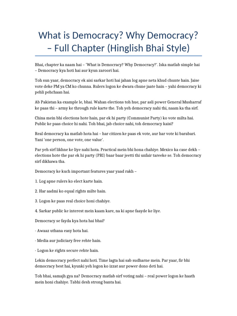 Democracy Full Chapter Hinglish Fun (1) | PDF