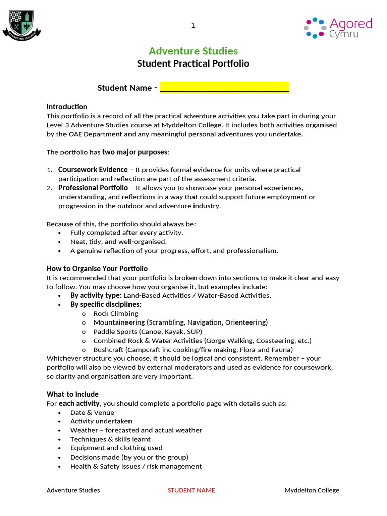 Adventure Studies Practical Portfolio | PDF | Risk | Weather