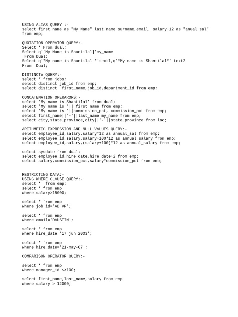 All Quries- for ddl and dml | PDF | Computer Programming | Software Engineering