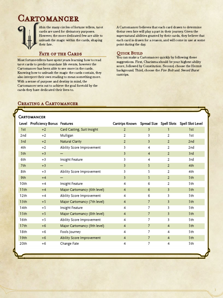Cartomancer Class by Origamichef | PDF | Playing Cards | Tarot
