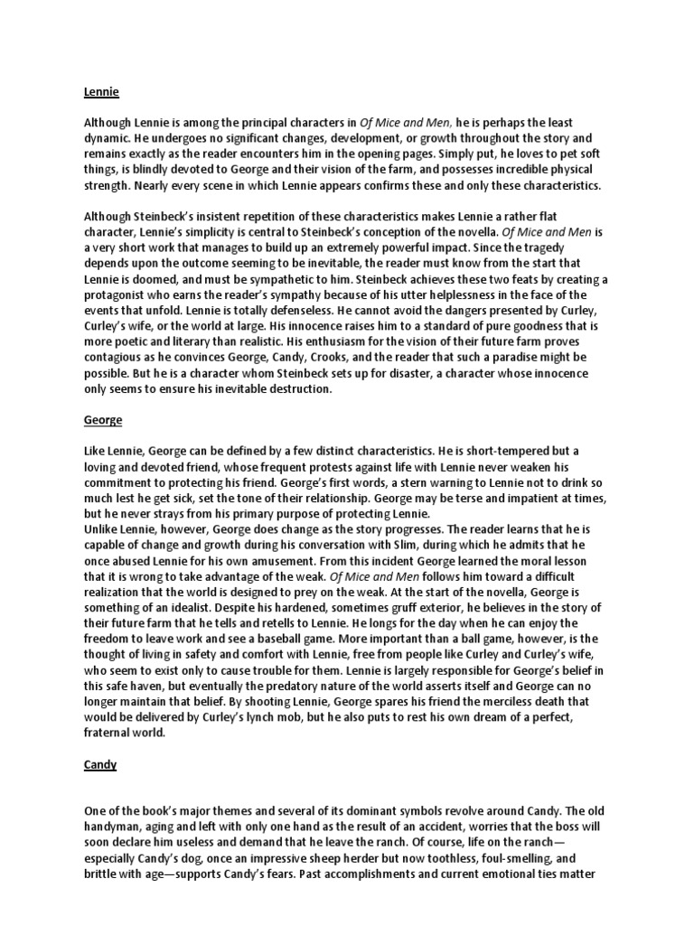 Character Analysis of Mice and Men | PDF | Mystery, Thriller & Crime ...