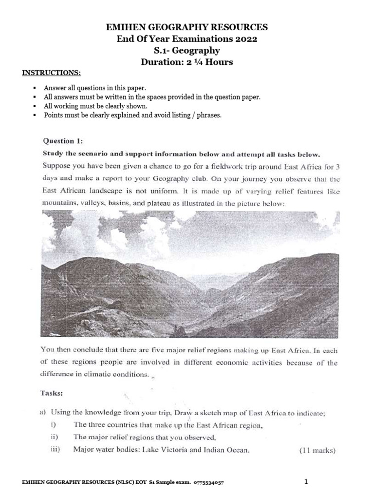 Emihen Geography Resources Nlsc Cbc s1 End of Year Exams Sample | PDF