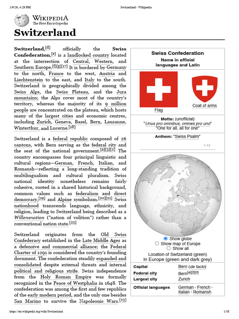 Switzerland - Wikipedia | PDF | Switzerland | Cost Of Living
