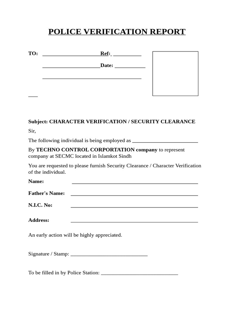 Police Character Verification Request | PDF