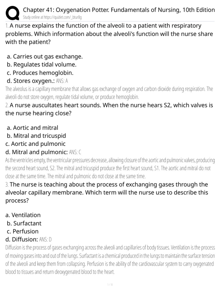 Chapter 41 Oxygenation Potter. Fundamentals of Nursing, 10th Edition ...