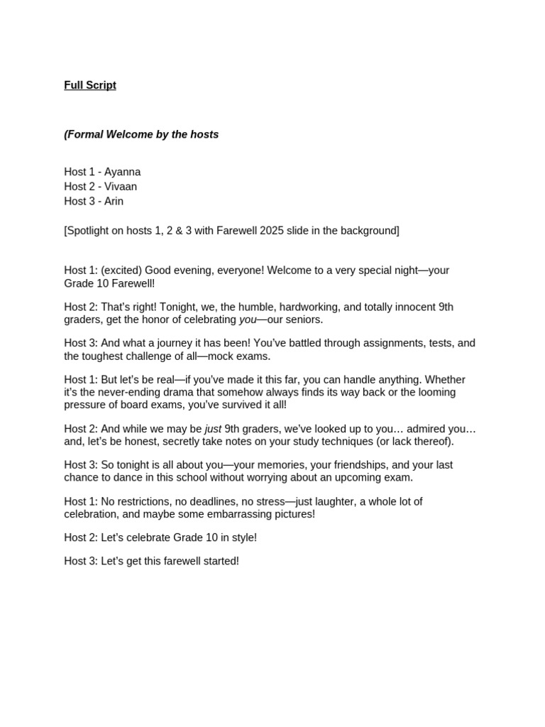 Grade 10 Farewell Celebration Script | PDF | Macbeth