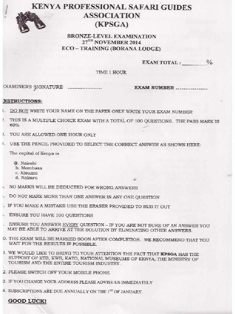 KPSGA Bronze Example Test | PDF