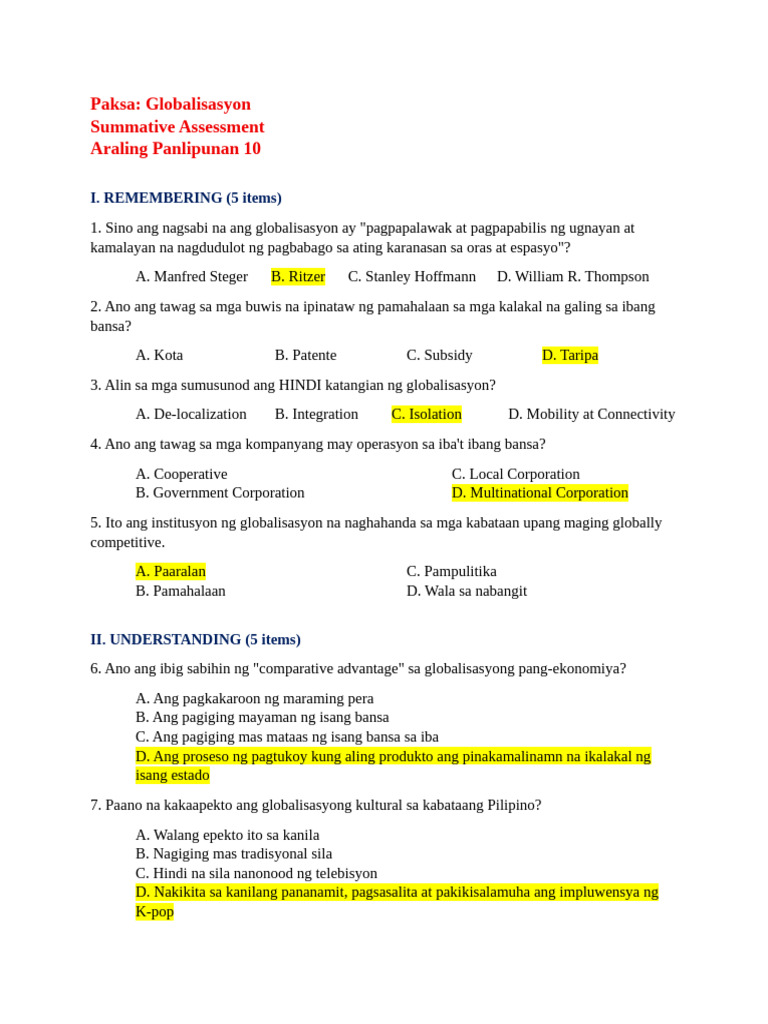 Globalization - Ap 10 | PDF