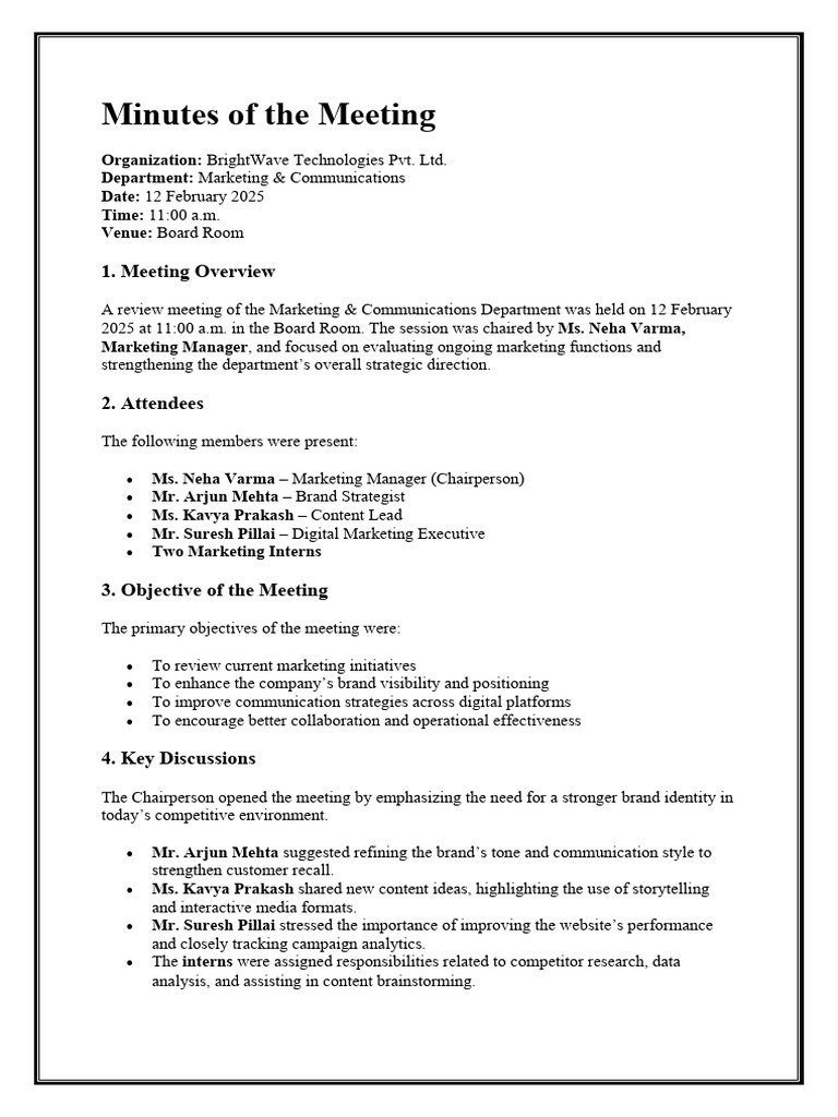 Minutes of The Meeting Theja | PDF | Marketing | Digital Marketing