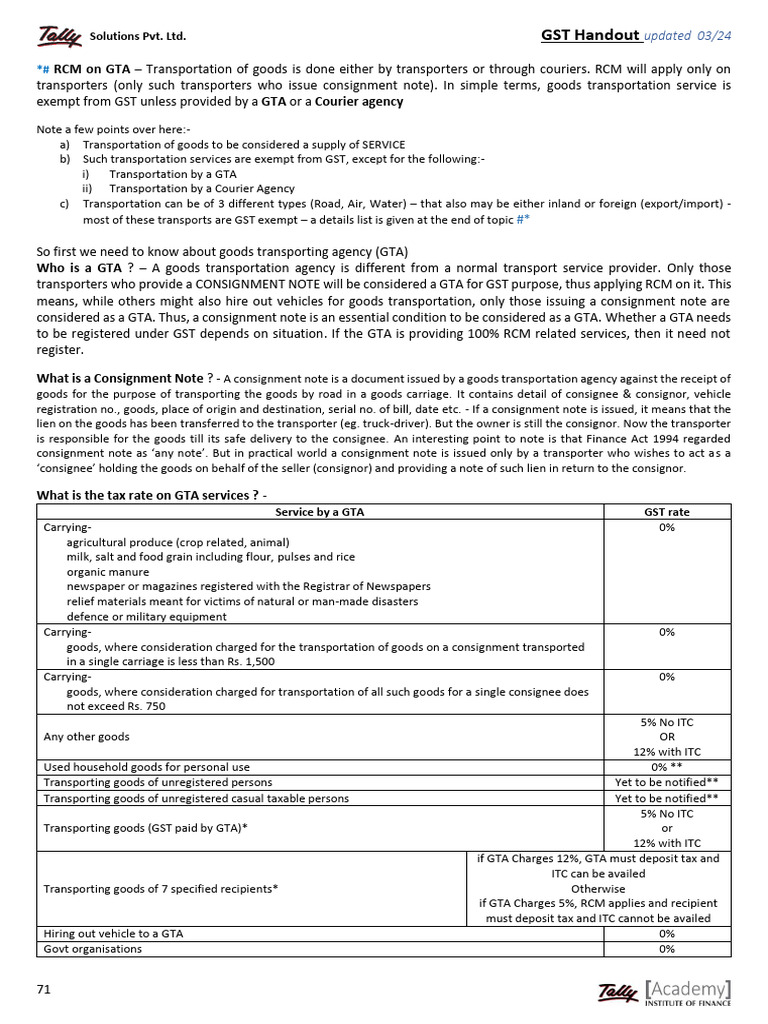 GST Handout - RCM - GTA | PDF | Taxes | Bill Of Lading