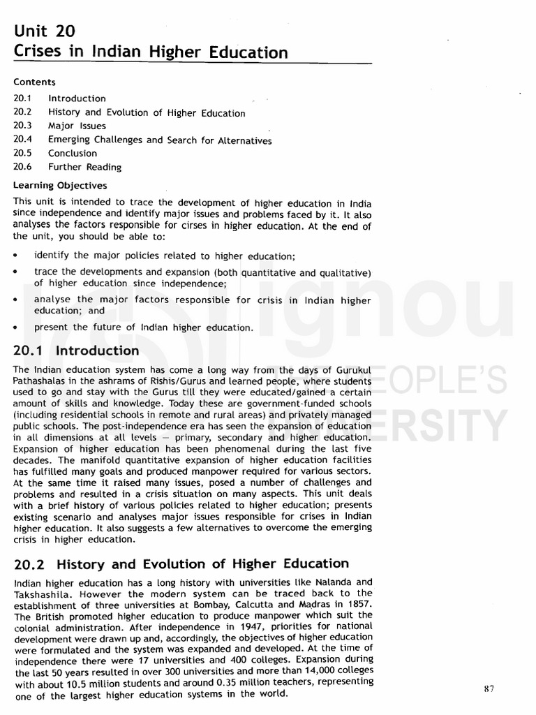 Crises in Lndian Higher Education | PDF | Distance Education | Teachers