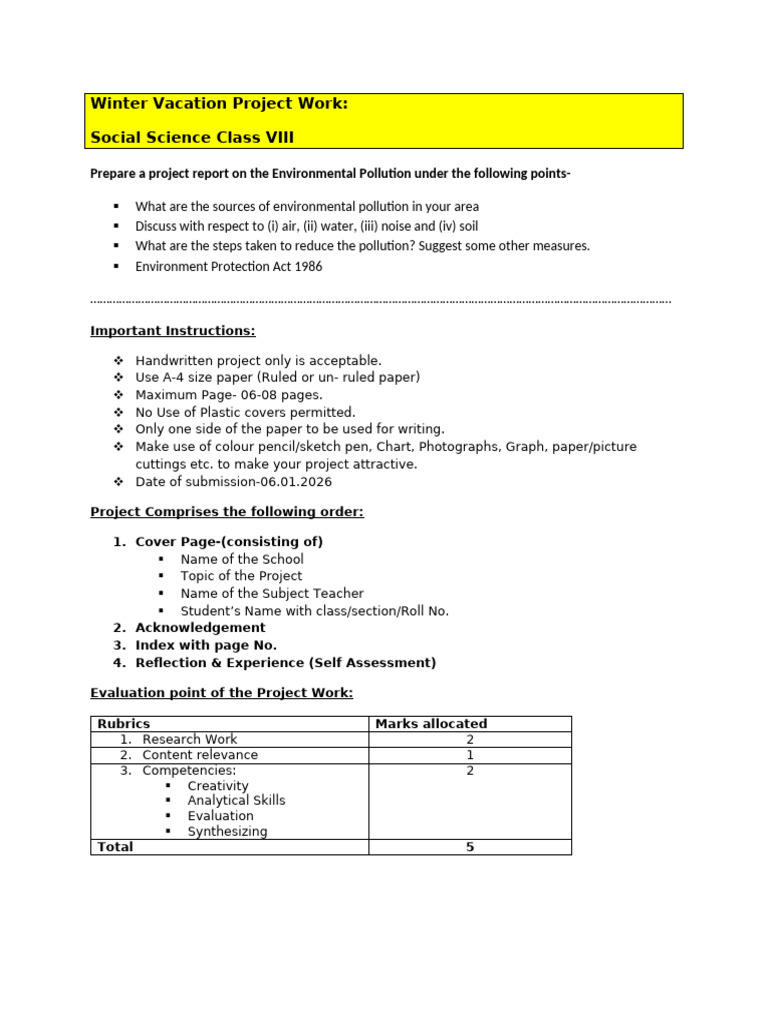 Project Work So. Sci. Class VIII 2025-26 | PDF