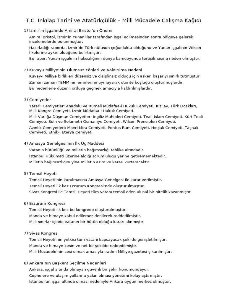 Milli Mucadele Calisma Kagidi Turkce Font | PDF