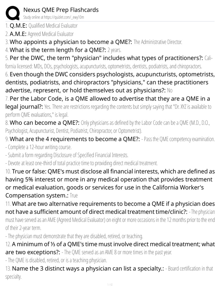 Nexus QME Exam Study Flashcards | PDF | Stroke | Disability