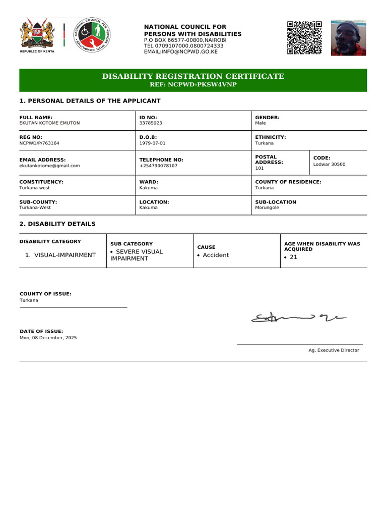 Disability Registration Certificate Details | PDF