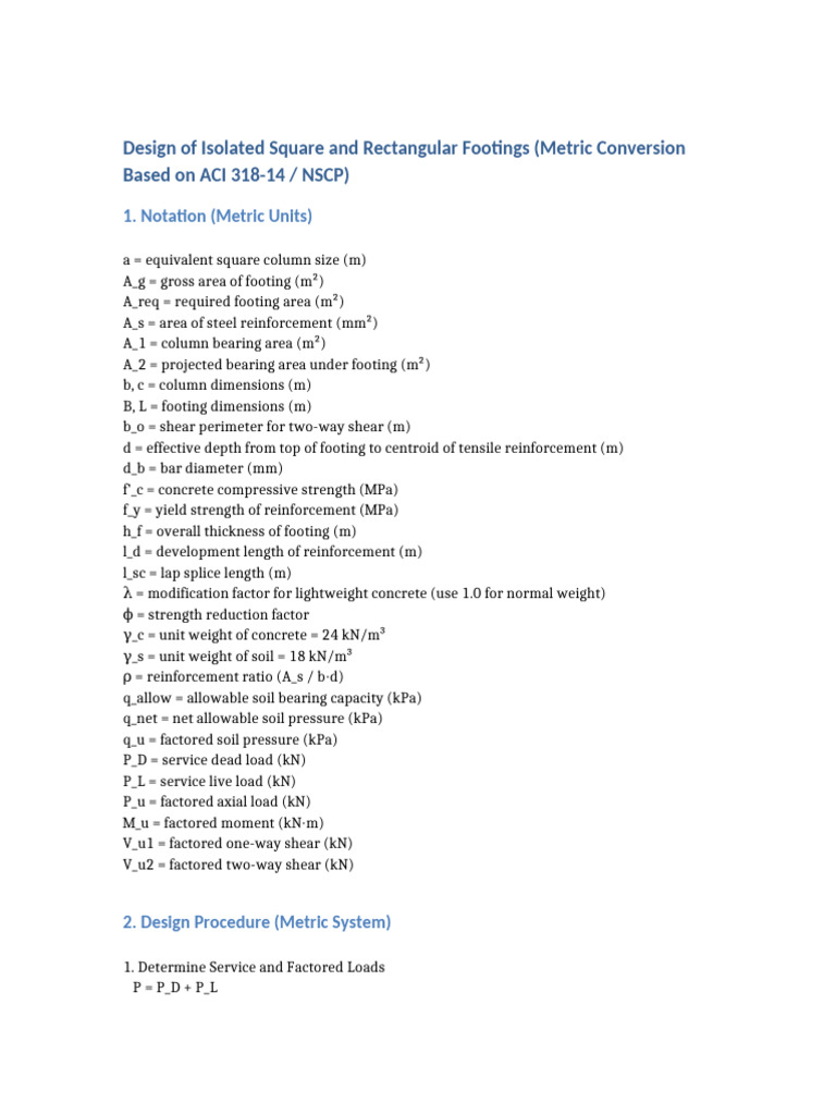 Isolated Footing Design Guide (Metric) | PDF | Strength Of Materials ...