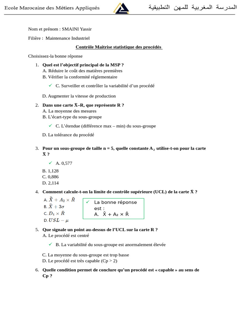 Maîtrise Statistique des Procédés en MSP | PDF