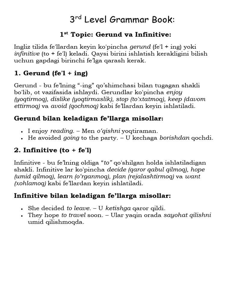 3rd Level Grammar Book | PDF