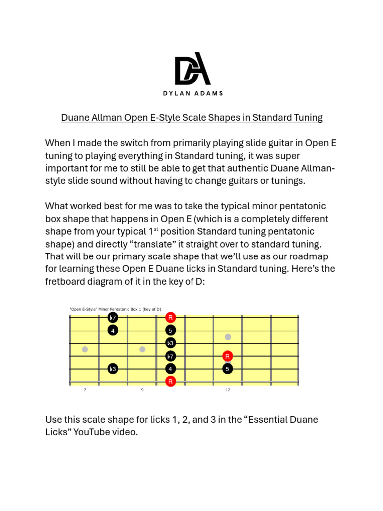 Duane Allman Open E Style Scale Shapes in Standard Tuning | PDF | Scale ...