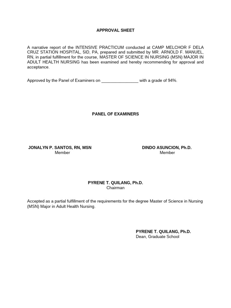 Intensive Practicum Approval Report | PDF