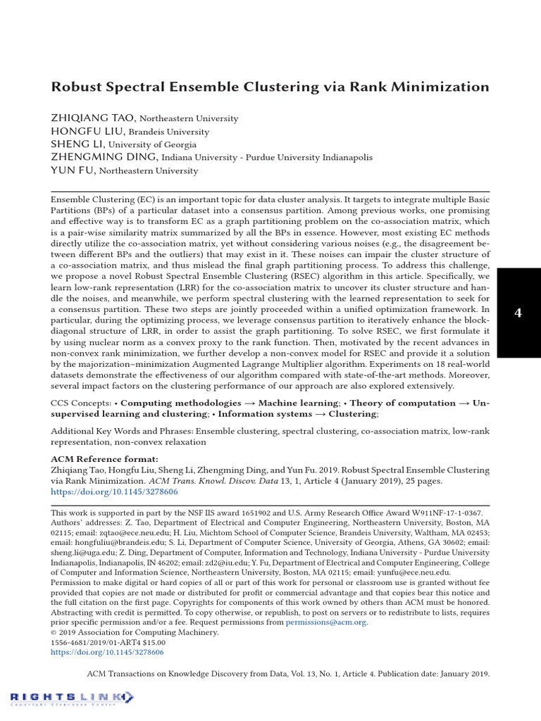 Robust Spectral Ensemble Clustering | PDF | Cluster Analysis | Matrix ...