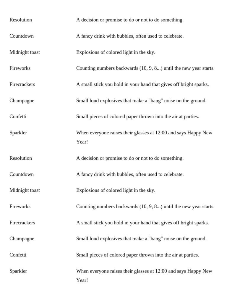 New Year's Eve Words Matching | PDF