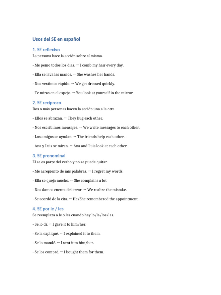 Usos del SE en español: Guía completa | PDF