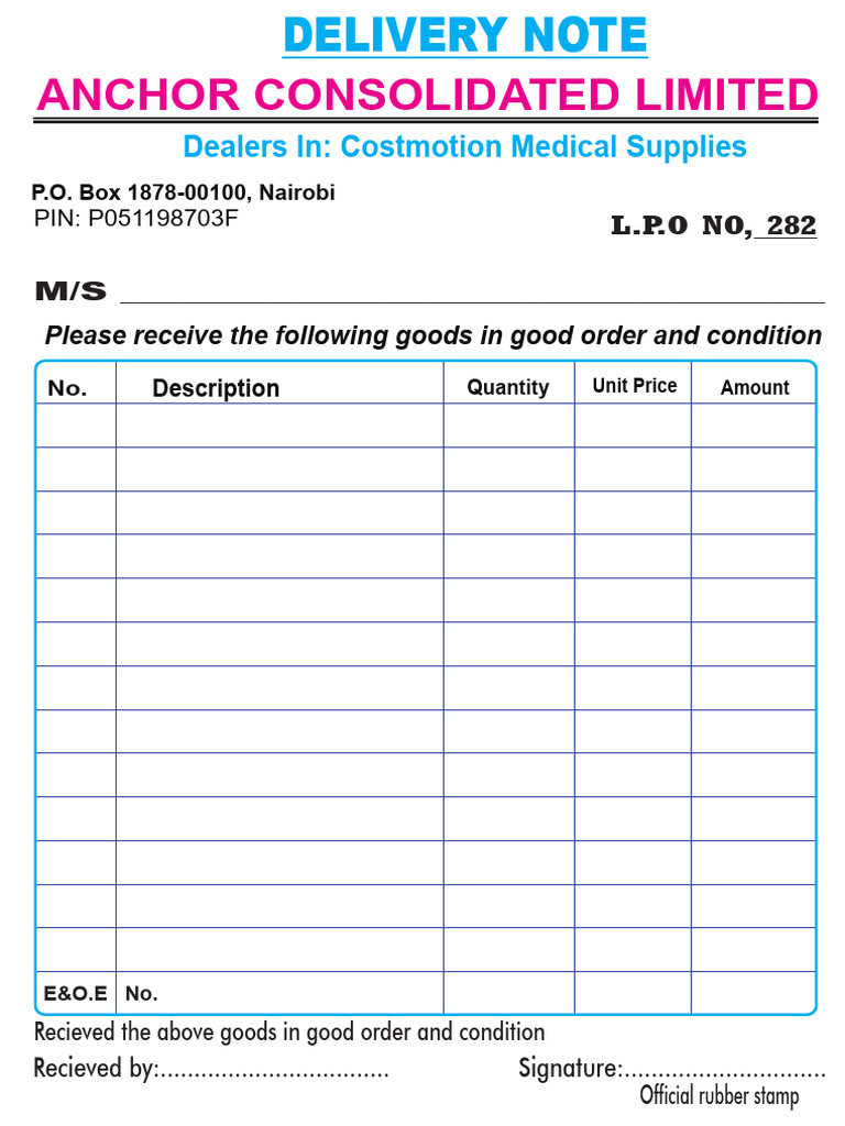 Anchor Delivery and Invoice | PDF