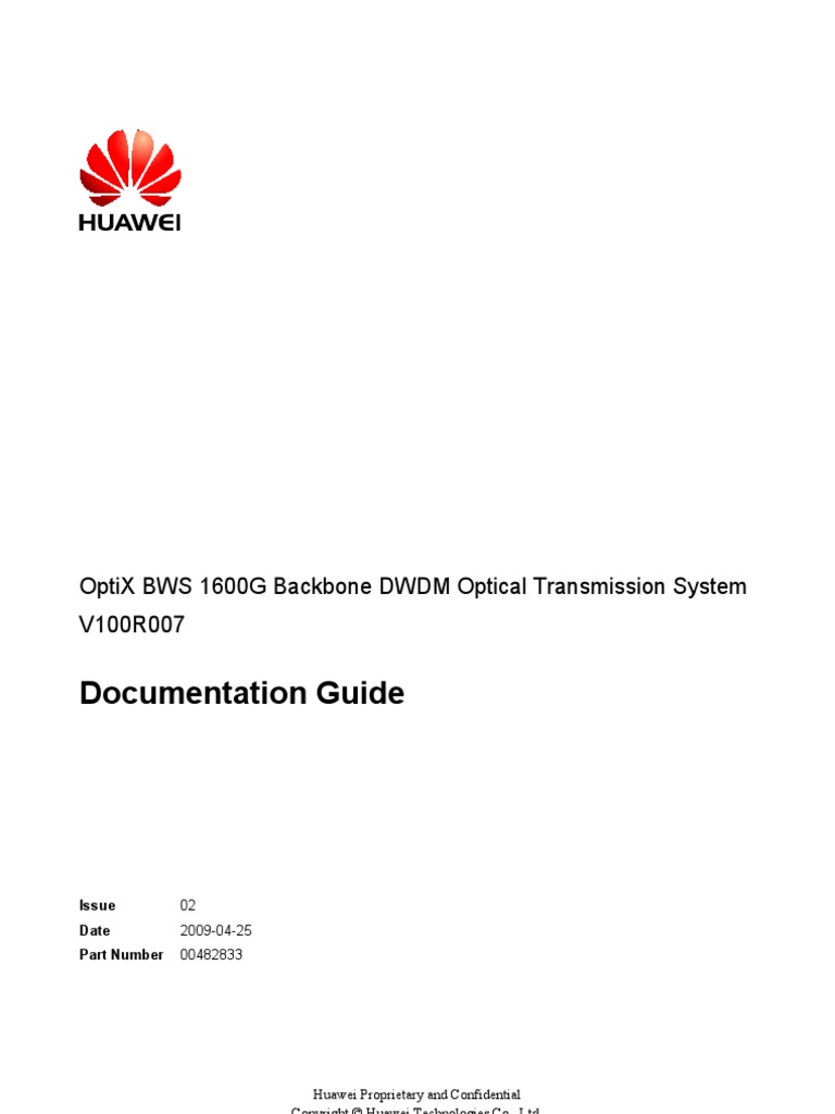 Documentation Guide: Optix Bws 1600G Backbone DWDM Optical Transmission ...