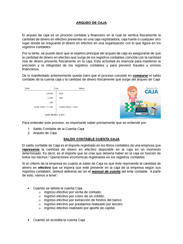Arqueo de Caja: Proceso y Ajustes Contables | PDF | Contabilidad | Bancos