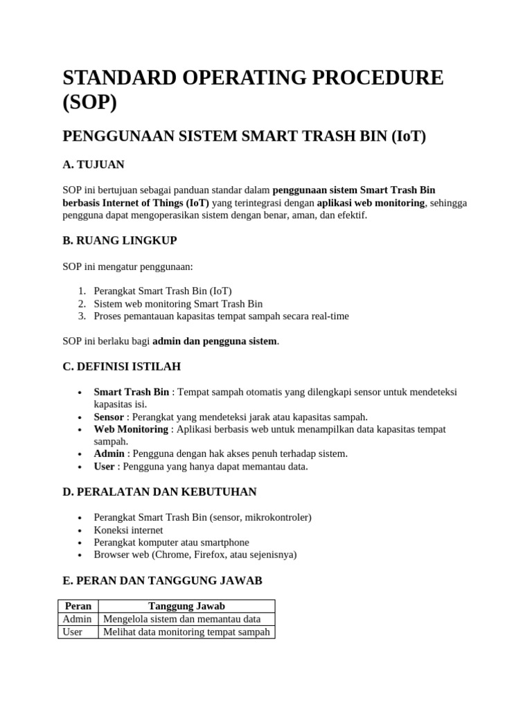 SOP Penggunaan Smart Trash Bin IoT | PDF