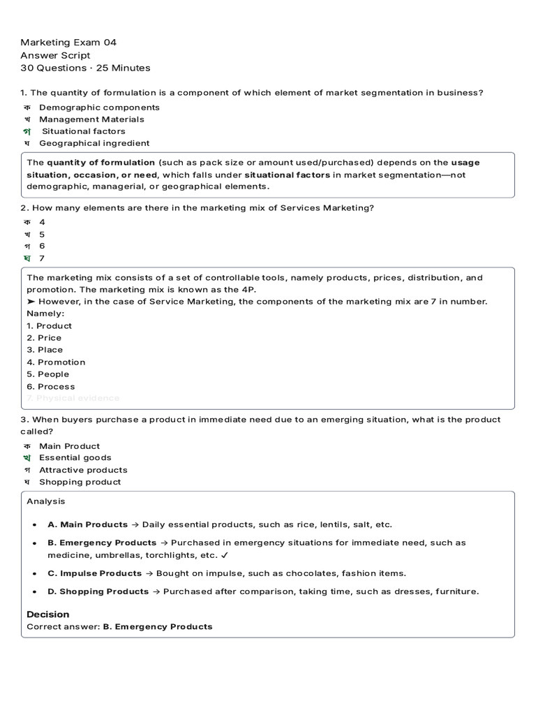 Marketing Exam 04 Ans. | PDF | Marketing | Market Segmentation